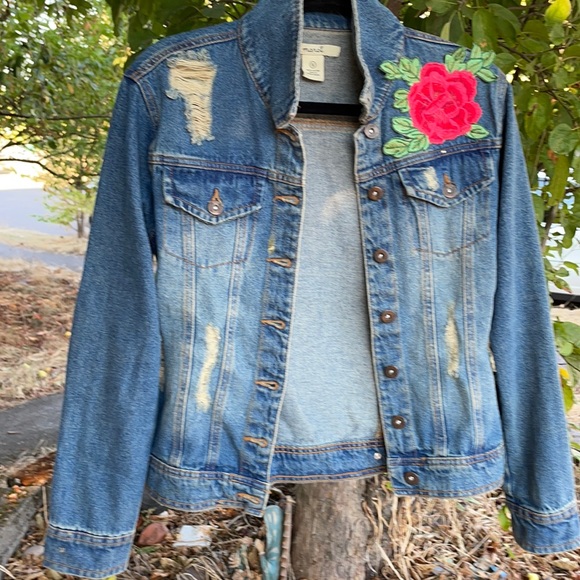 Jackets & Coats | Marci Distressed Embroidered Rose Denim Jacket | Poshmark